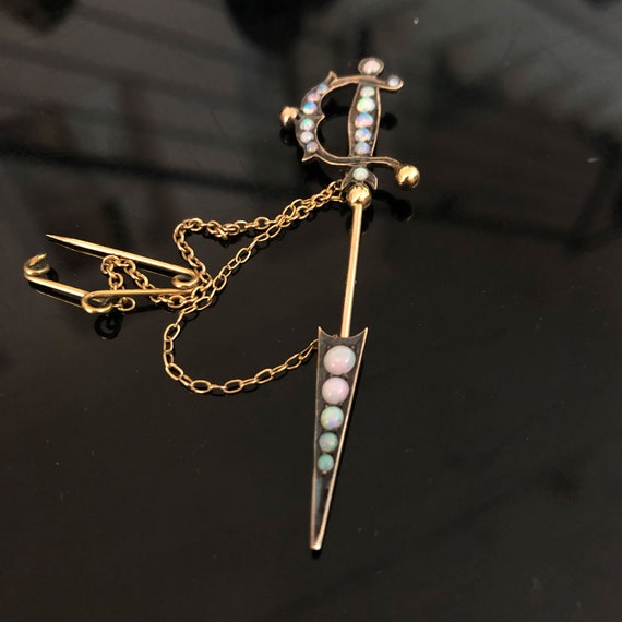 Antique Black Opal Sword Jabot Pin, Victorian New Zea… - Gem