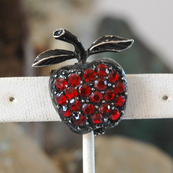 Adorable Apple Brooch Japanned Metal Red Rhinestones Nice | Etsy