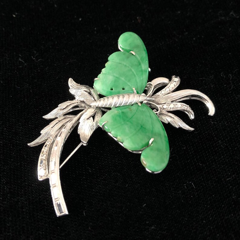 Fine Jadeite Moth Brooch 14k White Gold Carved Jade Wings - Etsy