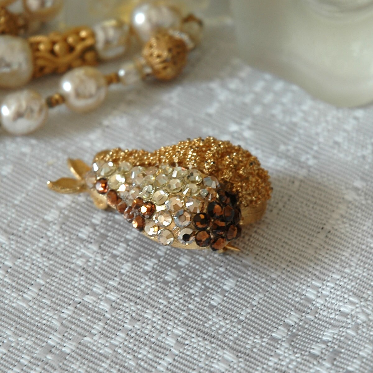 Upcycled BSK Fuzzy Pear Brooch, Vintage Piece, New Swarovski Crystals ...