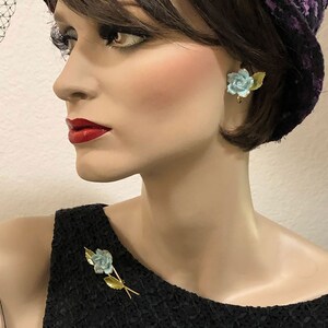 Vintage Hobe Roses Brooch Earrings, 1965, Handpainted Baby Blue ...