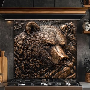 Copper Embossed Kitchen Backsplash Bear Head Rustic Design on Tempered ...