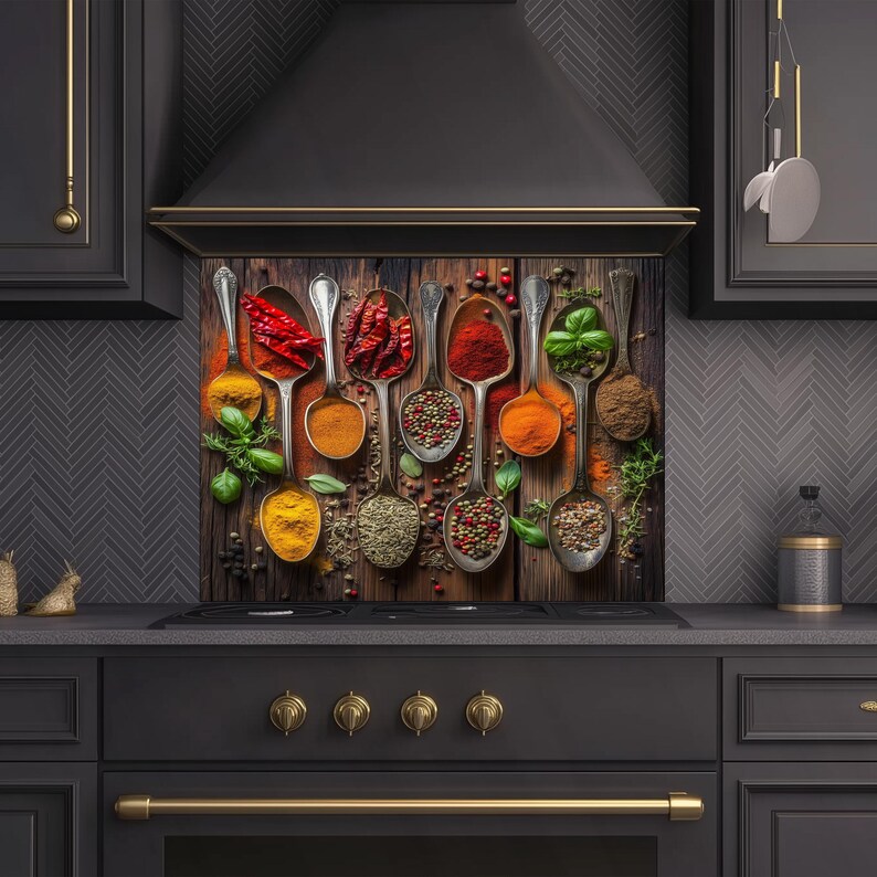 Back of Stove Glass Backsplash Durable Spices Kitchen Splashback for ...