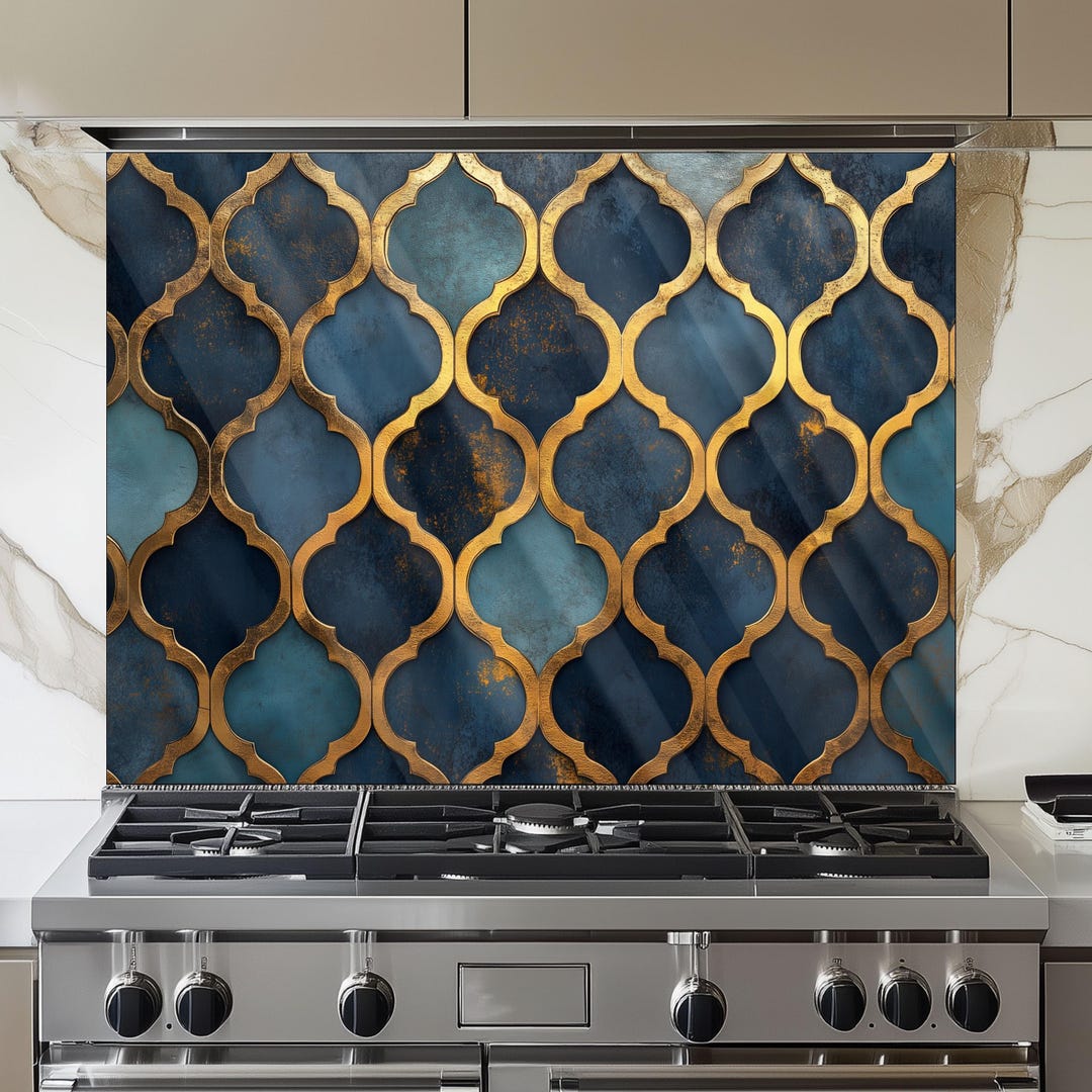 Moroccan Tempered Glass Kitchen Splashback: Heat Resistant Backsplash ...