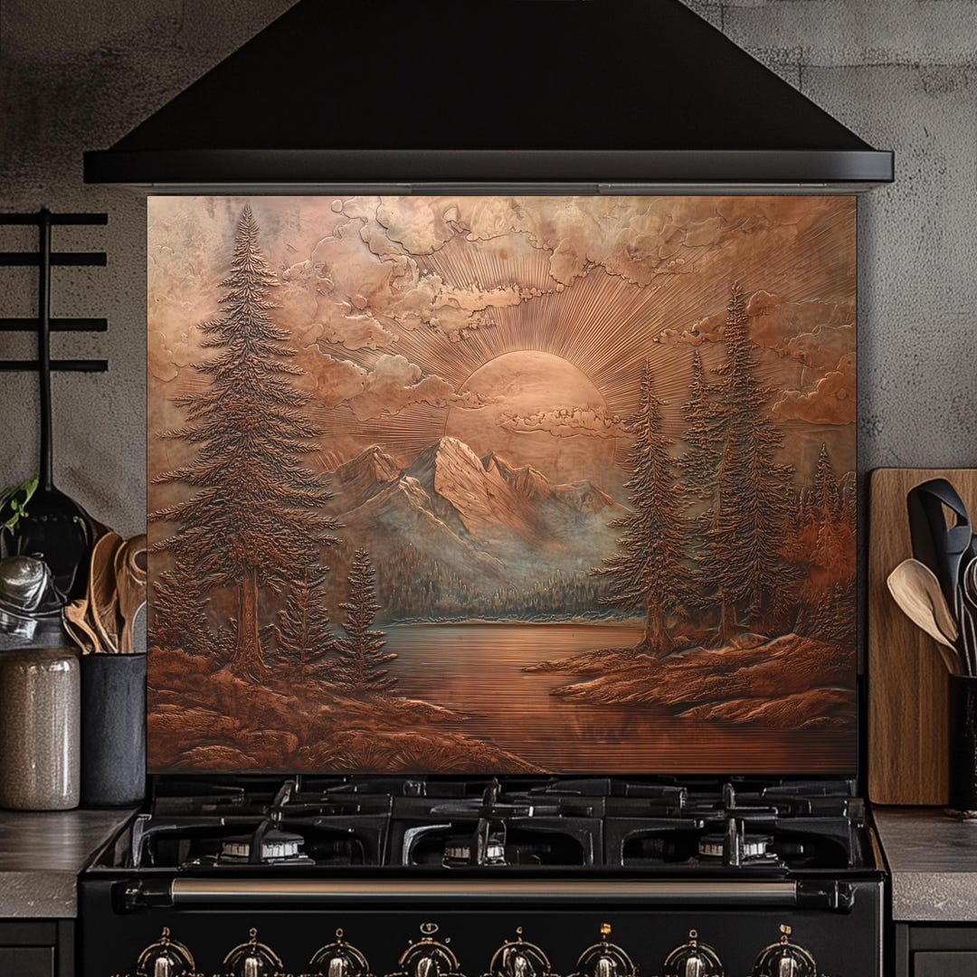 Mountain Landscape Kitchen Backsplash, UV Printed Tempered Glass Art ...