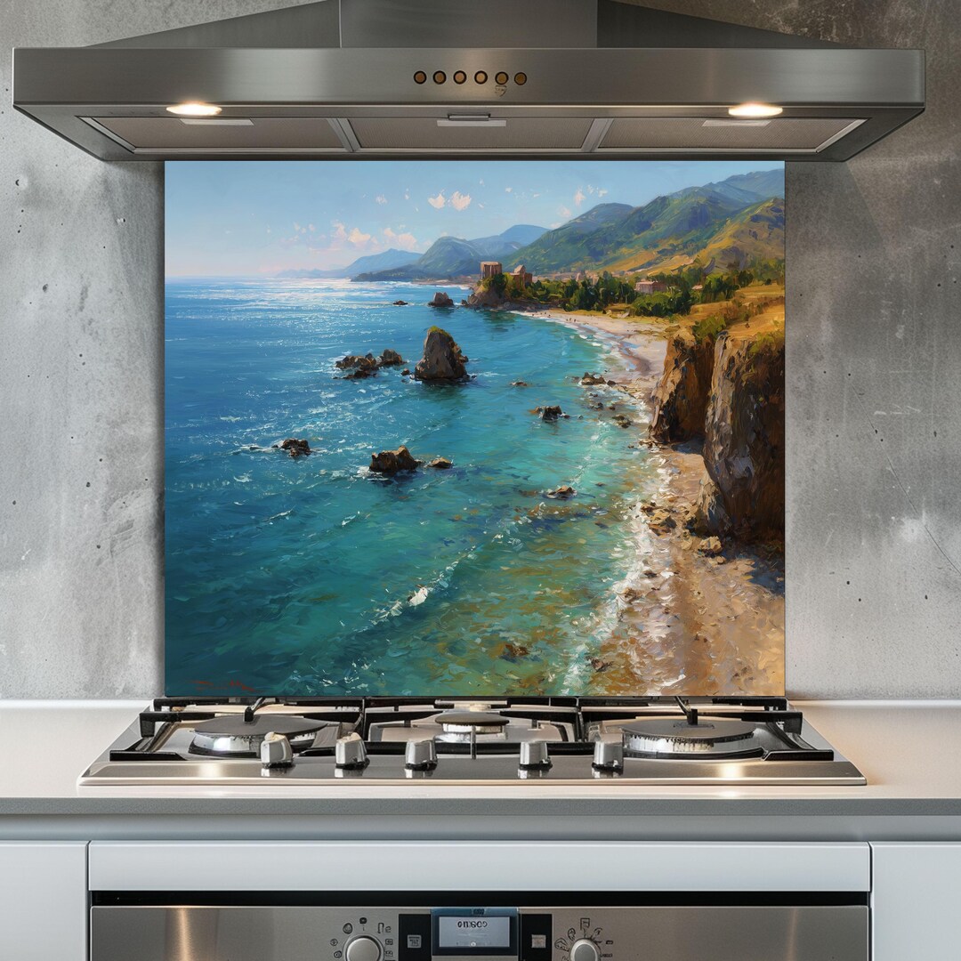 Coastal Backsplash, Seaside Landscape Backsplash Wall Art for Kitchen ...