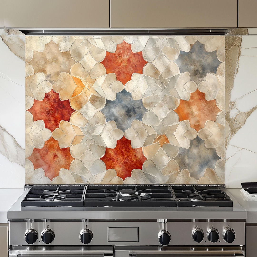 Tempered Glass Stove Backsplash for Kitchen, Durable, Moroccan Style ...