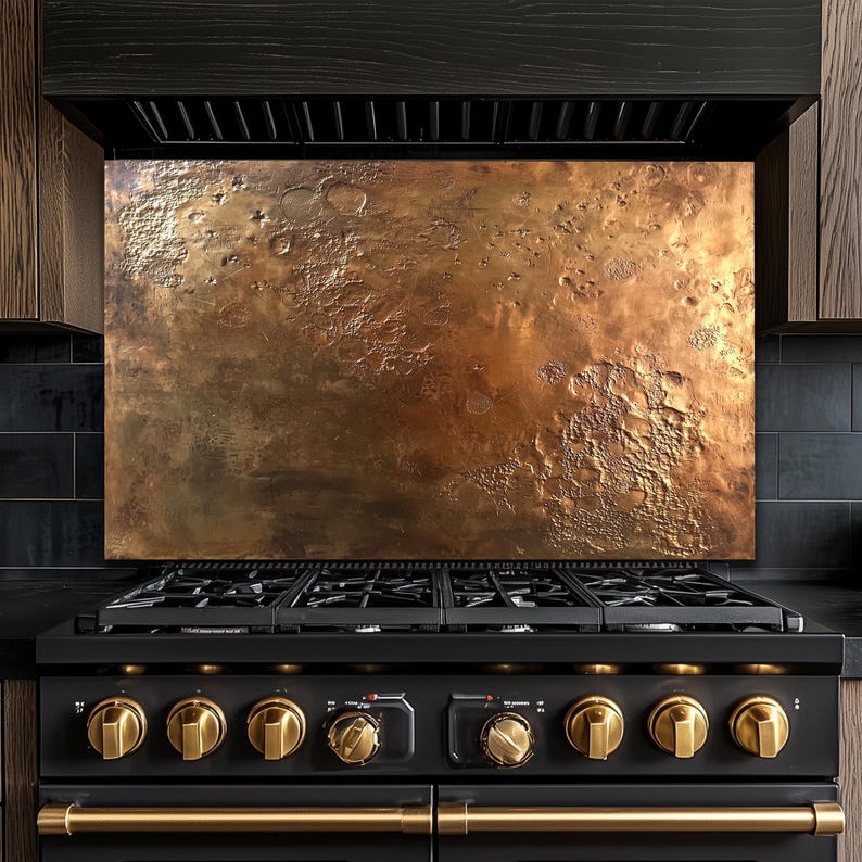 Textured Copper-effect Glass Backsplash: Rustic Kitchen Decor - Etsy