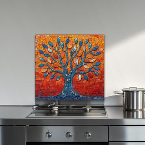 Tempered Glass Kitchen Backsplash Vibrant Mosaic Tree of Life Design ...