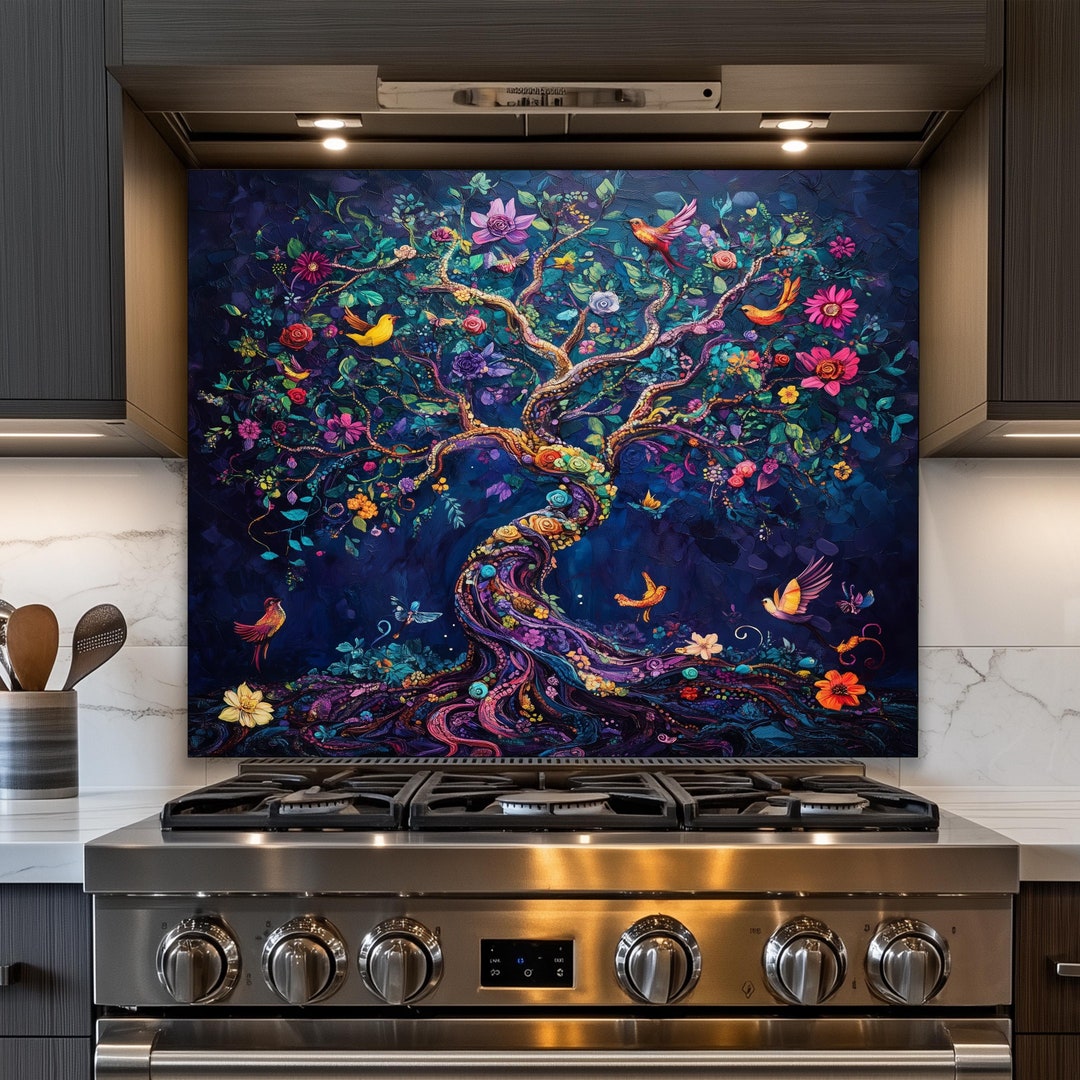 Colorful 3D Tree of Life Kitchen Backsplash Vibrant Nature-inspired ...