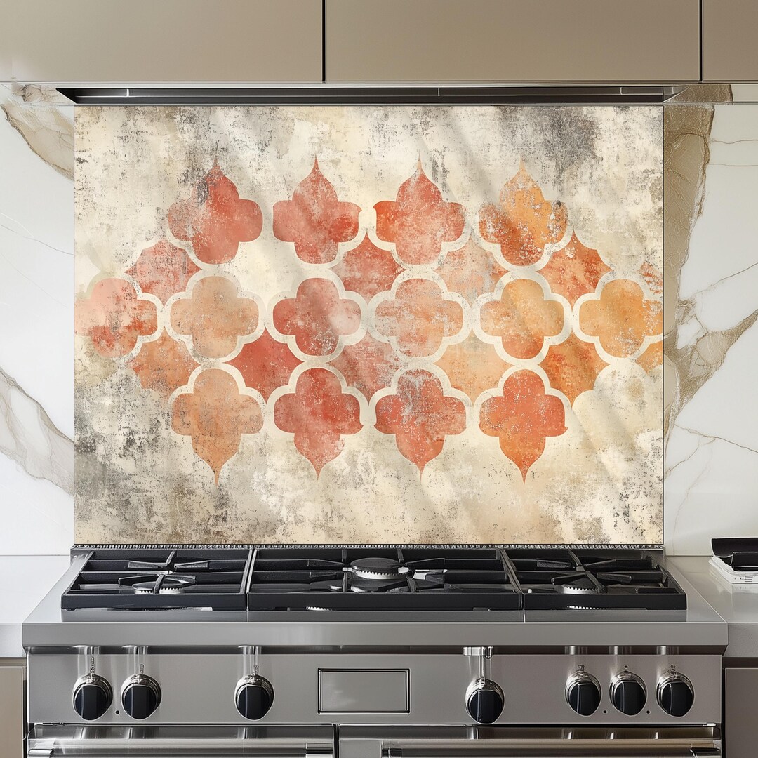 Tempered Glass Stove Backsplash for Kitchen, Moroccan Style Artistic ...