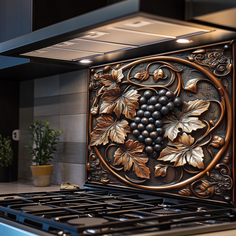 Grapevine Tempered Glass Kitchen Backsplash: Rustic Vineyard Decor - Etsy