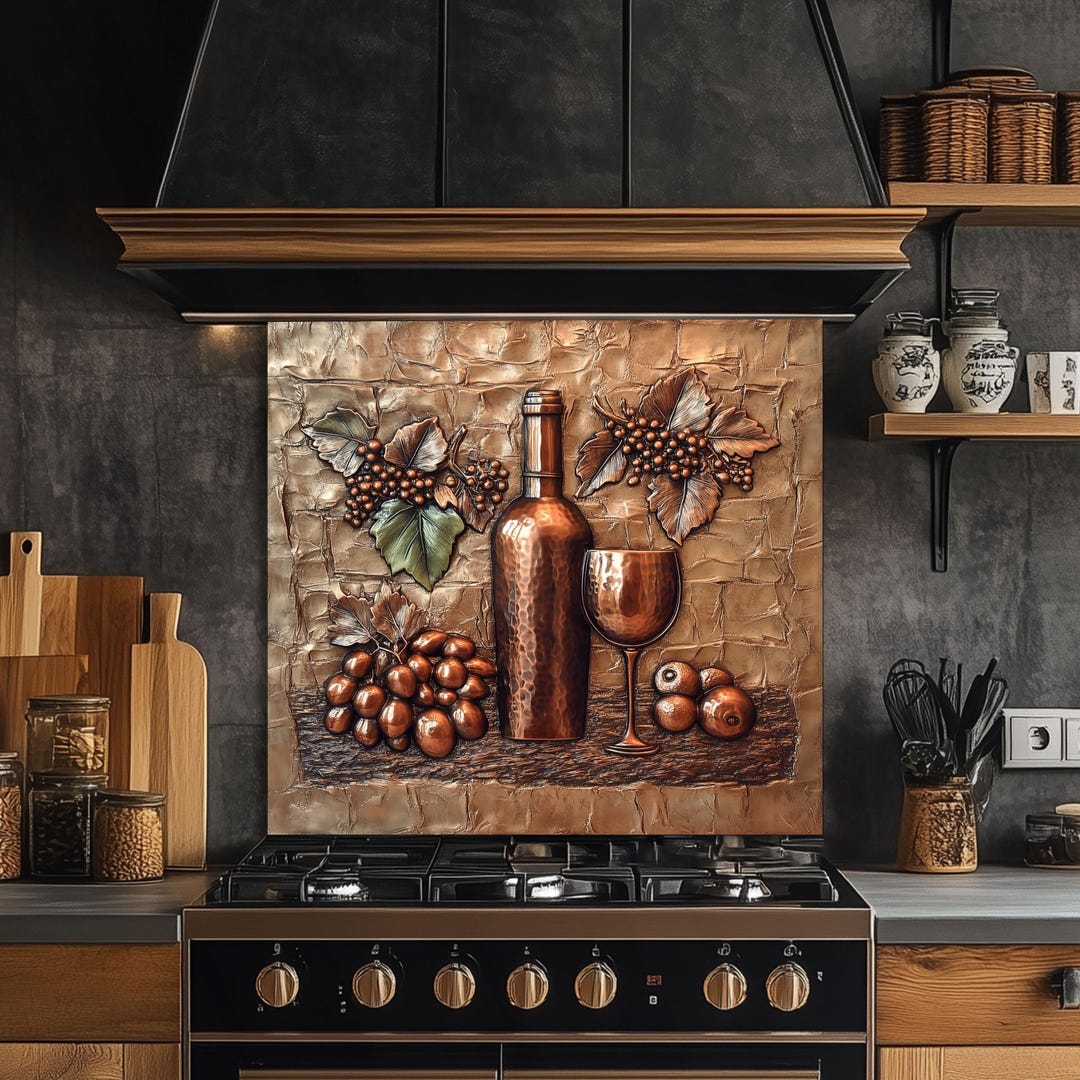 Back of Stove Backsplash in Tempered Glass, Wine-themed Stylish Kitchen ...