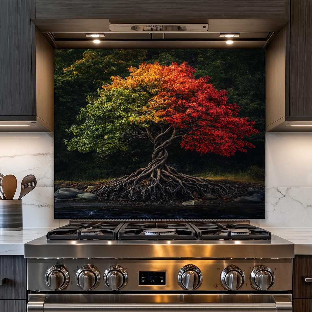 Vibrant 3D Tree of Life Kitchen Backsplash | Glass Kitchen Backsplash ...