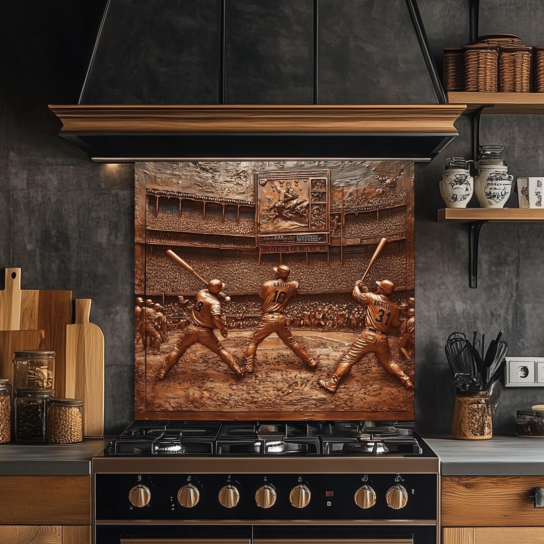 Copper Embossed Kitchen Backsplash , Stove Splashback , Baseball ...