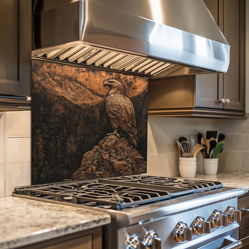 Tempered Glass Kitchen Backsplash Behind Stove, Bald Eagle Glass ...