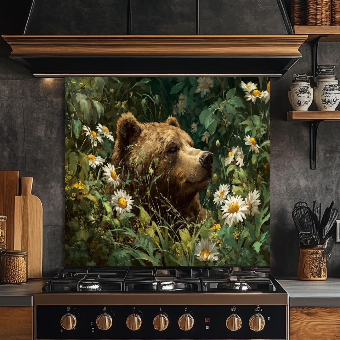 Copper Bear Backsplash: Hand-embossed Tempered Glass, Rustic Kitchen ...