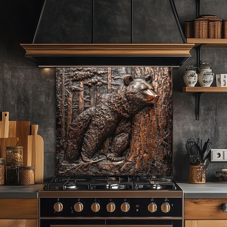 Handcrafted Copper Bear Backsplash: Rustic Cabin Kitchen Decor - Etsy