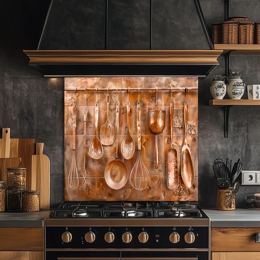 Glass Backsplash for Stove, Rustic Stove Backsplash Panel, Tempered ...
