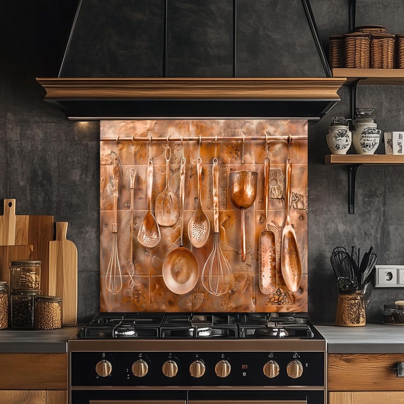 Glass Backsplash for Stove, Rustic Stove Backsplash Panel, Tempered ...