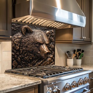 Copper Embossed Kitchen Backsplash Bear Head Rustic Design on Tempered ...