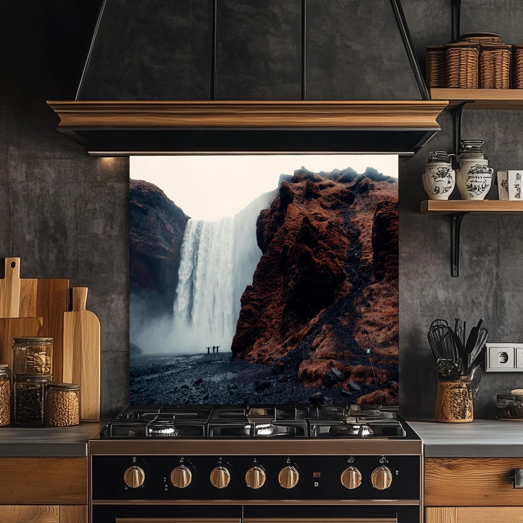 Tempered Glass Kitchen Backsplash for Stove, Waterfall Durable ...