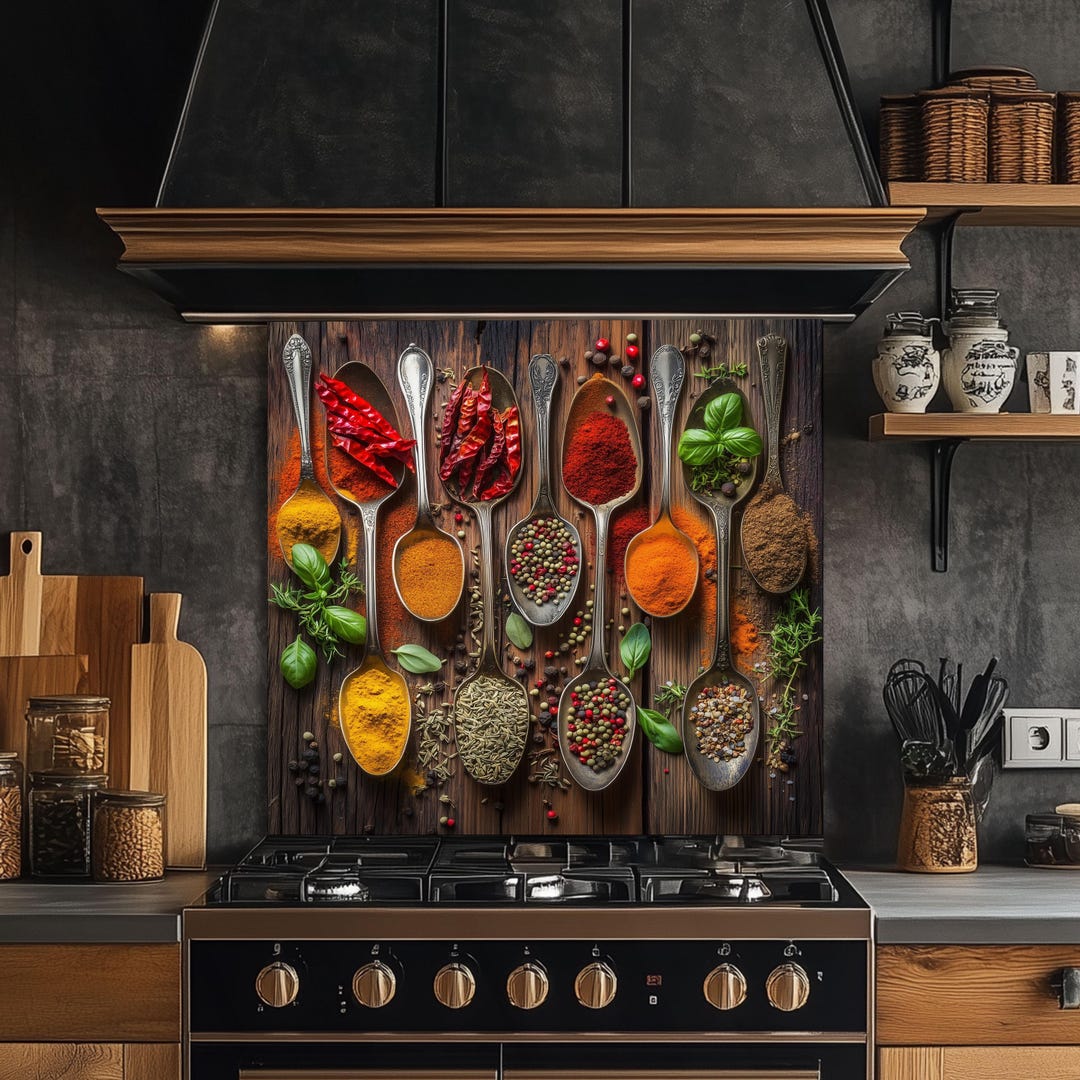 Back of Stove Glass Backsplash - Durable Spices Kitchen Splashback for ...