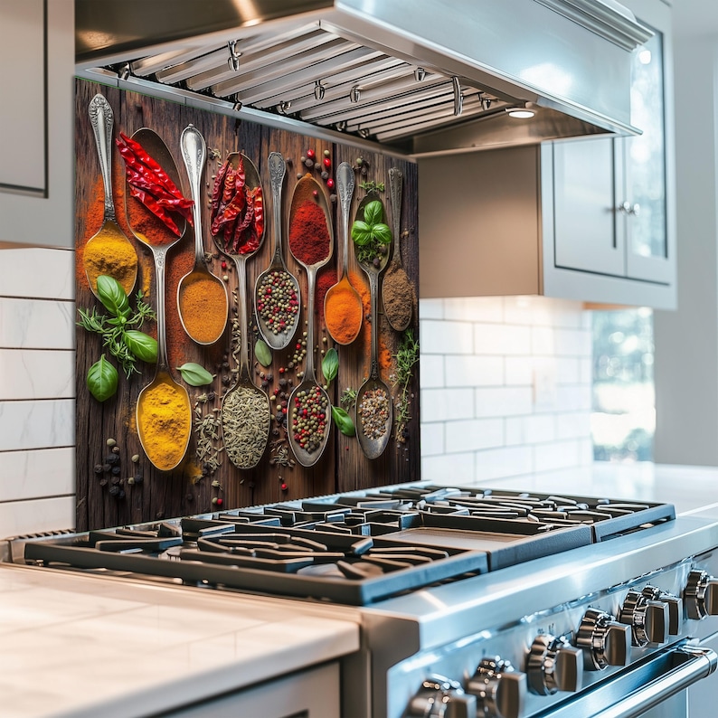 Back of Stove Glass Backsplash Durable Spices Kitchen Splashback for ...