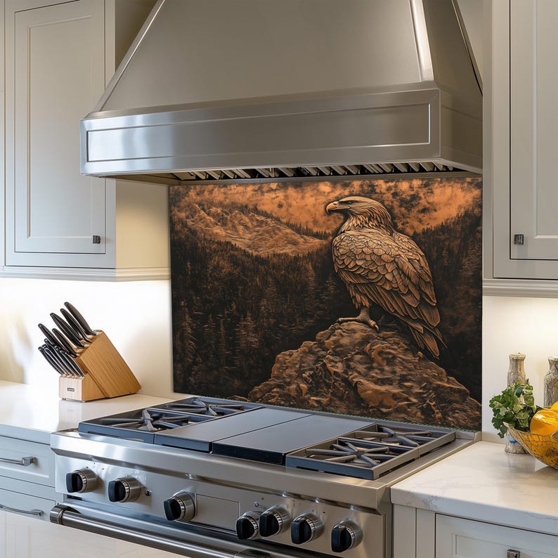 Tempered Glass Kitchen Backsplash Behind Stove, Bald Eagle Glass ...