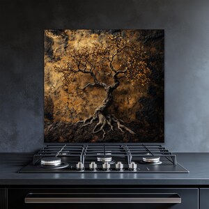 Rustic Gold Tree of Life Glass Kitchen Backsplash, Unique Glass ...