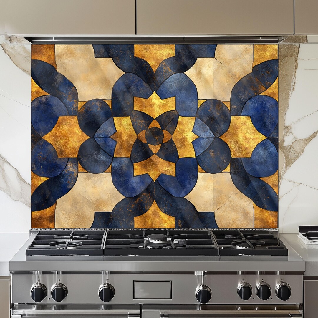 Back of Stove Glass Backsplash Durable Moroccan Style Kitchen ...