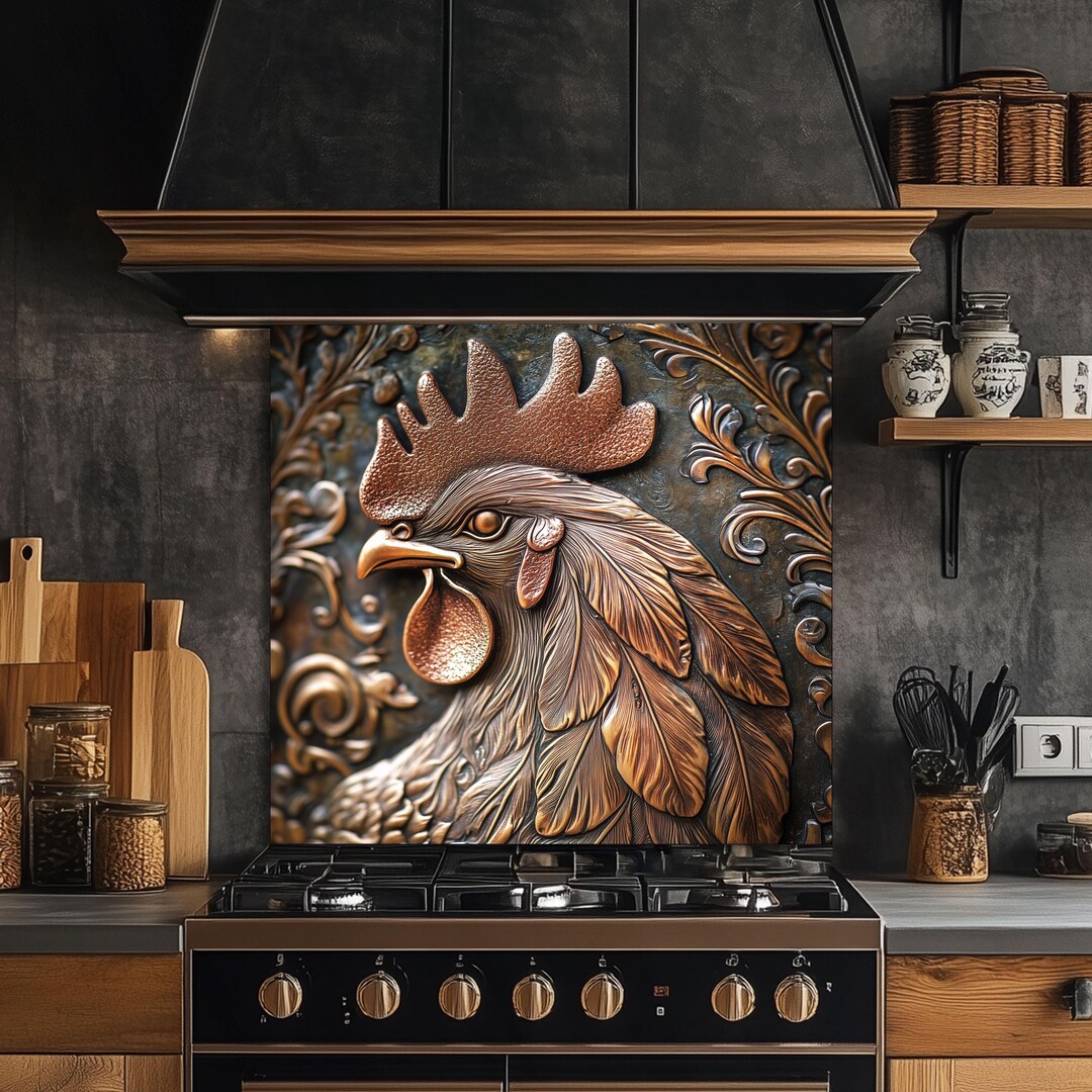 Rustic Rooster Kitchen Backsplash, Rooster Glass Kitchen Backsplash ...