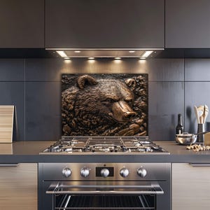 Copper Embossed Kitchen Backsplash Bear Head Rustic Design on Tempered ...