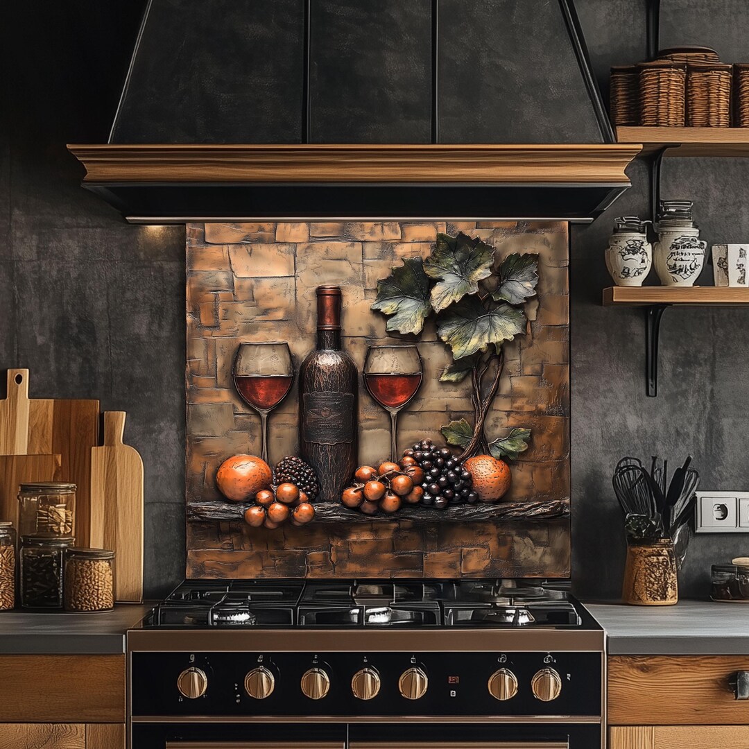 Glass Backsplash for Kitchen, Wine-themed Kitchen Splashback for Stove ...
