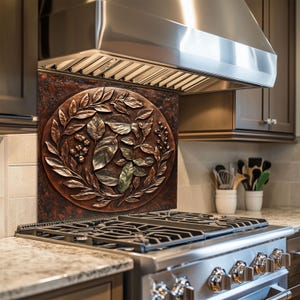 Glass Kitchen Backsplash, Rustic Sunflower Design, Copper Splashback ...