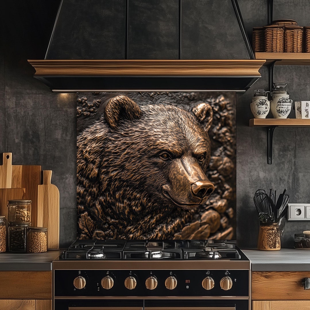 Copper Embossed Kitchen Backsplash Bear Head Rustic Design on Tempered ...