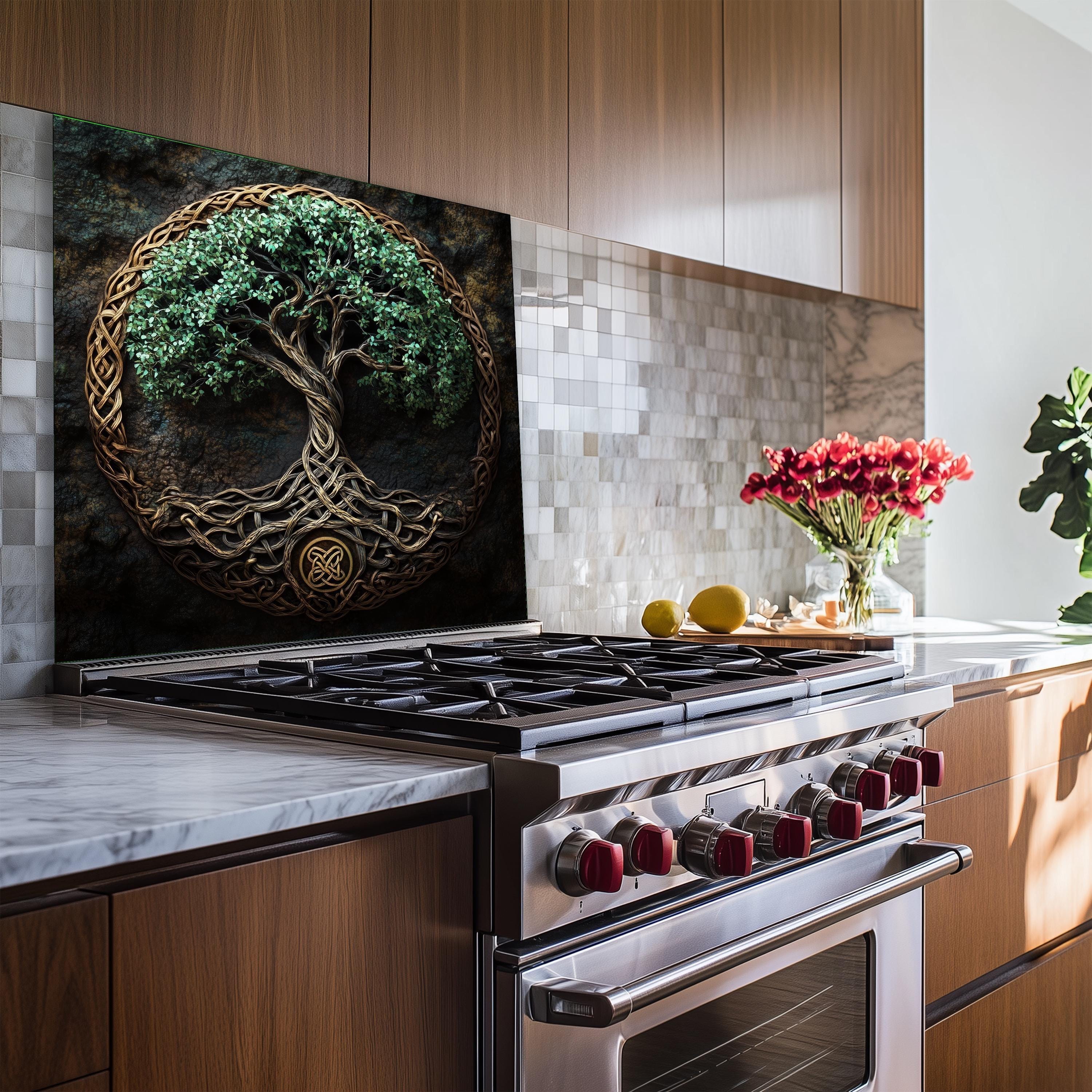 Handcrafted Celtic Tree of Life Tempered Glass Kitchen Backsplash - Etsy