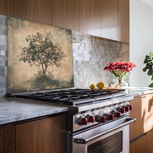 Tempered Glass Kitchen Backsplash - Vintage Floral Tree Design, Heat ...