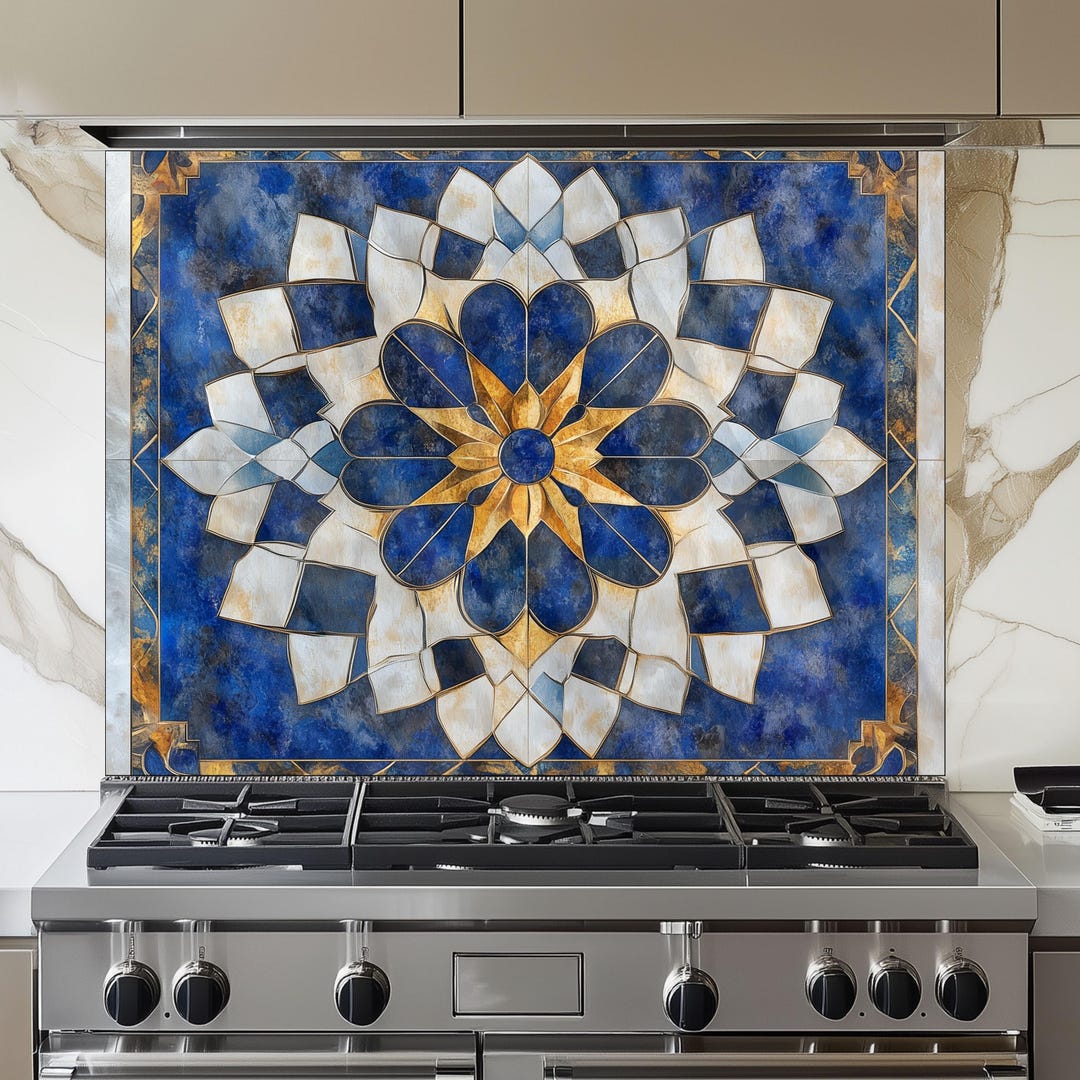 Behind Stove Backsplash, Moroccan Style Tempered Glass Splashback for ...