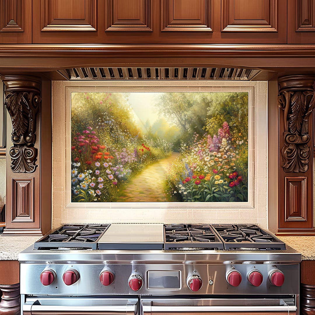 Stylish Glass Floral Kitchen Backsplash - Heat Resistant Splashback for ...