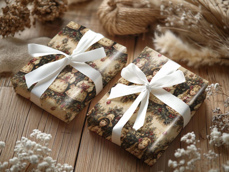 Antique Victorian Children Holiday Gift Wrap - Vintage Victorian Oil ...