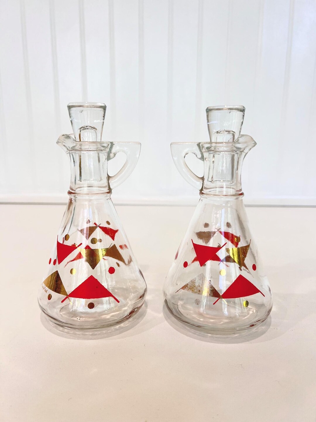 Mid Century Modern Cruet Set: Atomic Red Gold Triangles, Vintage ...