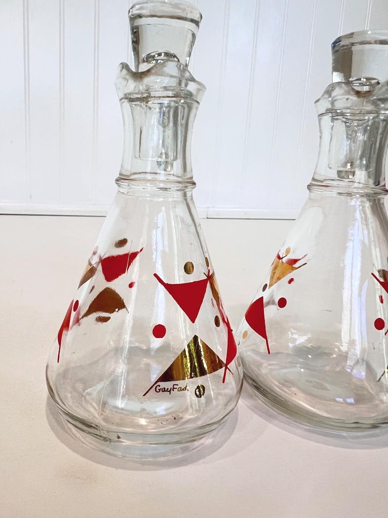 Mid Century Modern Cruet Set: Atomic Red Gold Triangles, Vintage ...