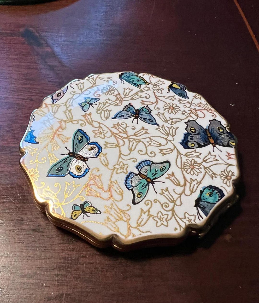 1950s Butterfly Compact - Blue Gold White Enamel Butterflies 50's ...