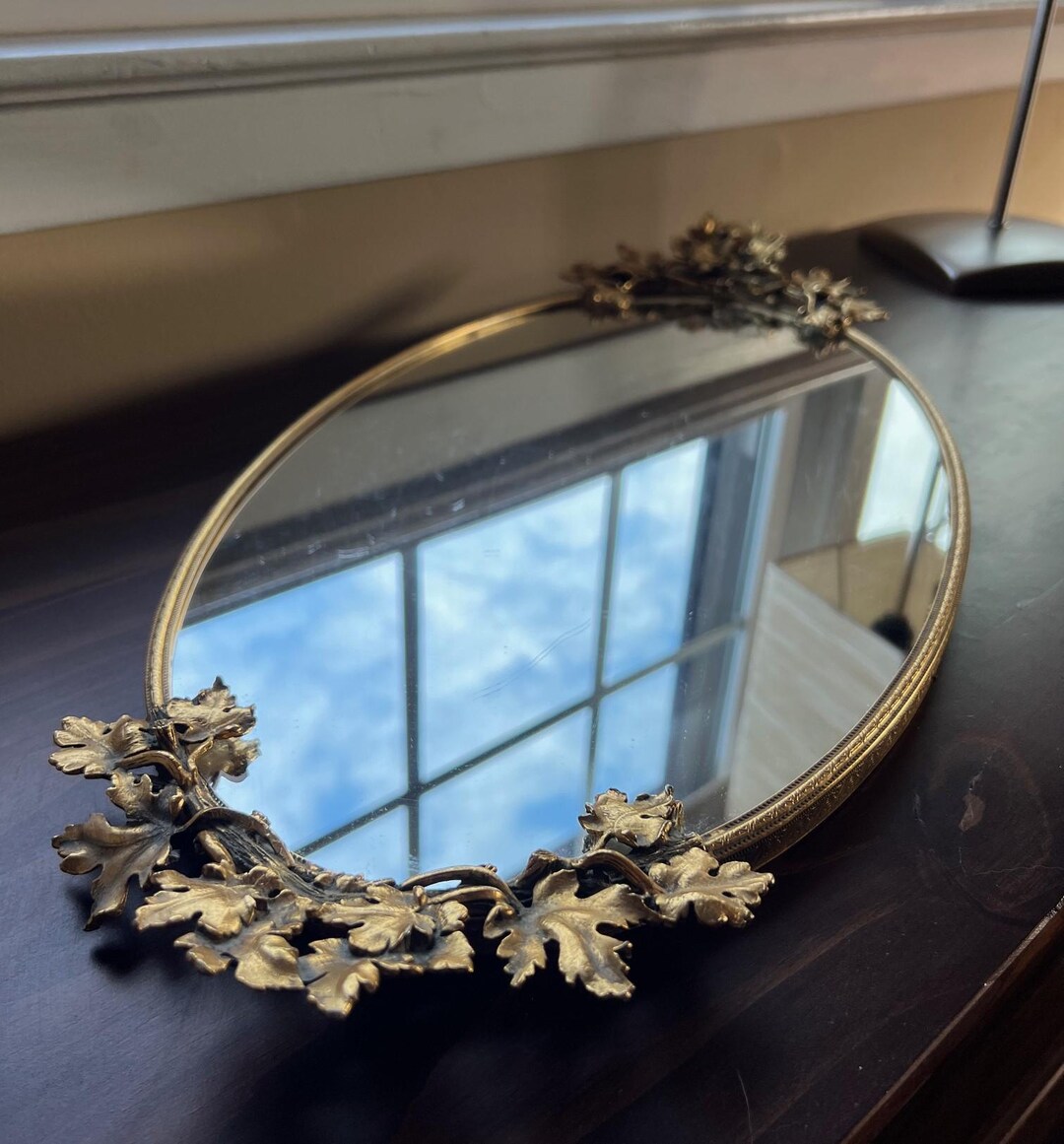 Antique Mirror Tray, Lace Vintage Leaf Antique Bronze Filigree Vanity ...