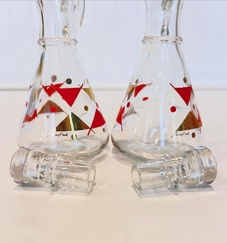 Mid Century Modern Cruet Set: Atomic Red Gold Triangles, Vintage ...