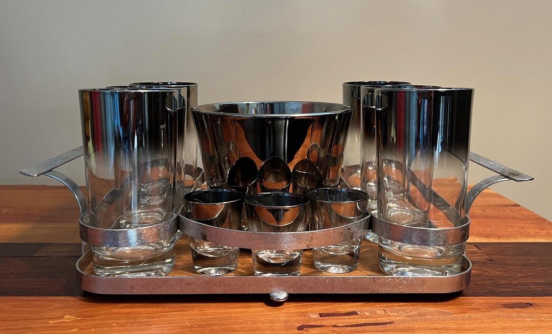 Vintage Barware Set With Caddy/tray; Dorothy Thorpe Art Deco 10 Piece ...