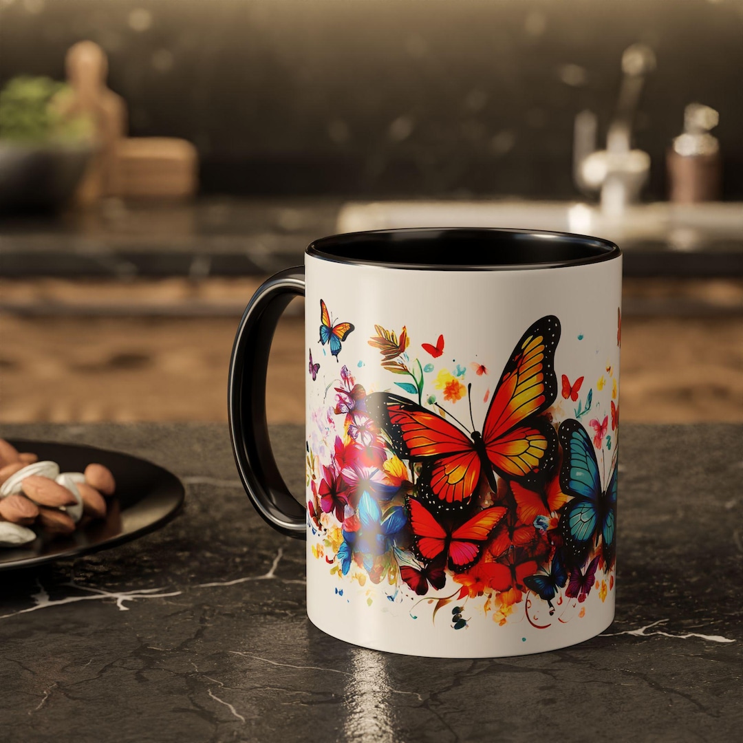 Colorful Butterfly Mug, Butterfly Design Coffee Cup, Colorful Insect ...