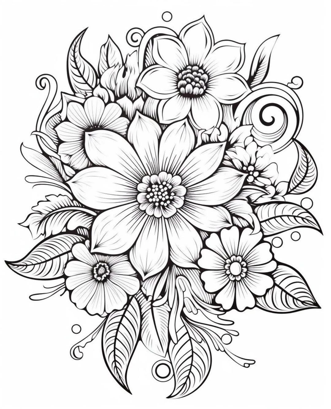 Beautiful Flower Coloring Page. - Etsy