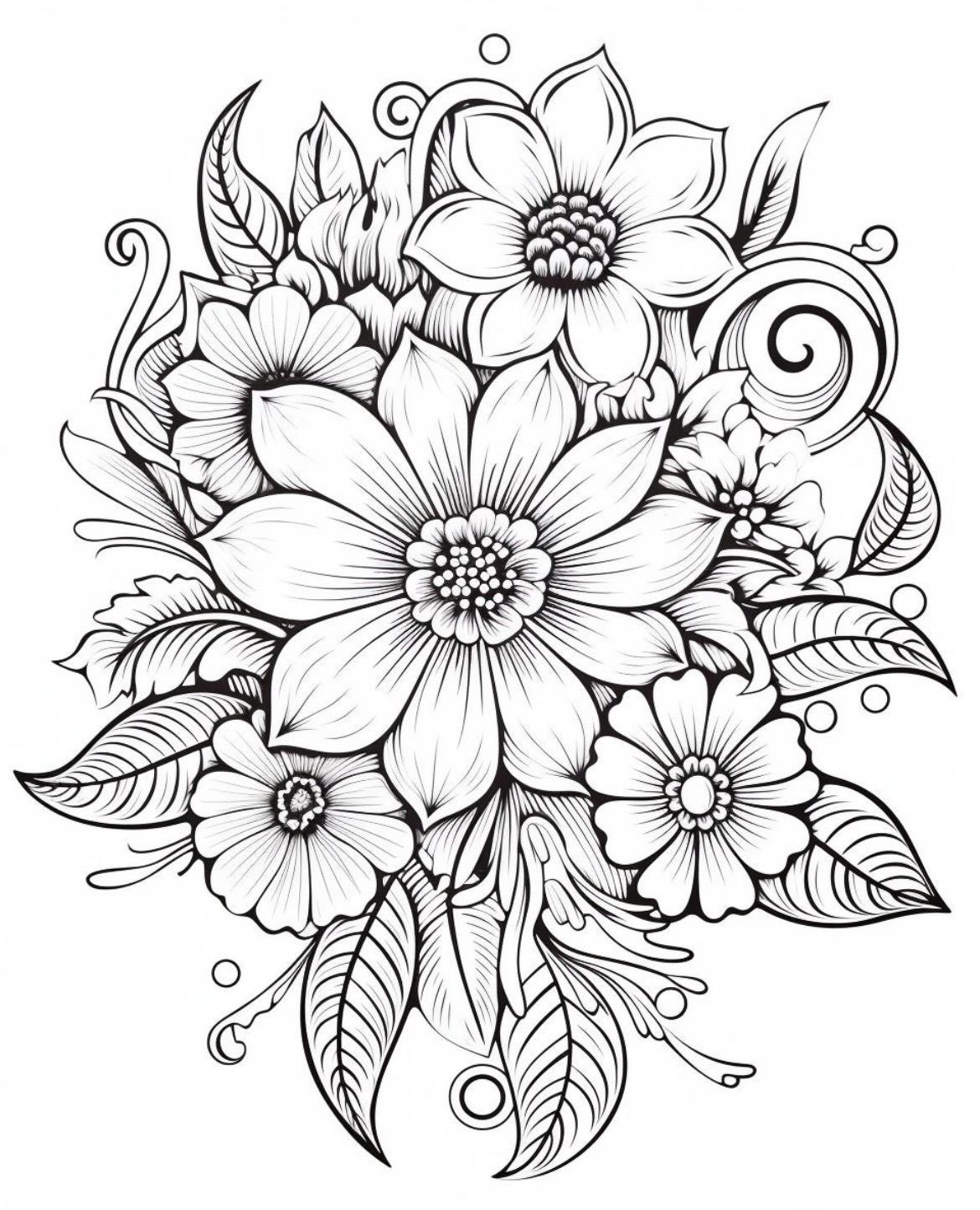 Beautiful Flower Coloring Page. - Etsy